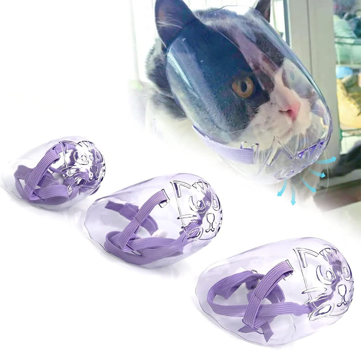 3PCS Cat Muzzle Set Transparent Muzzle Breathable Cat Hood from Biting ...