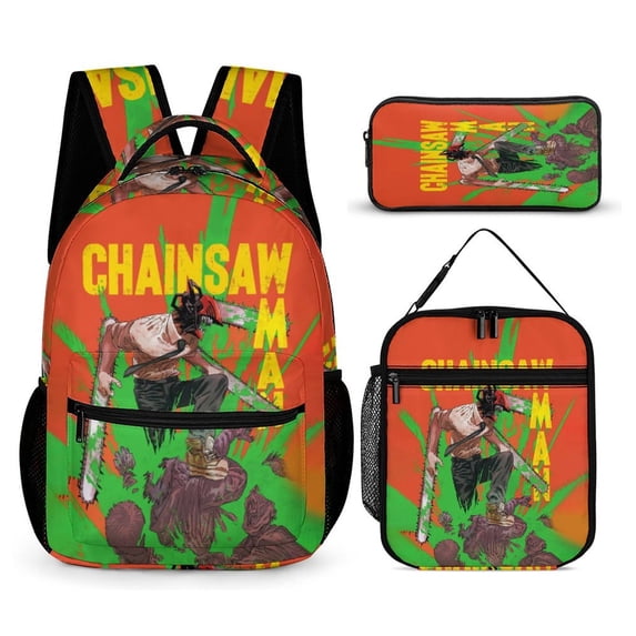 3PCS Chainsaw Orange Men Backpac Set Durable Backpac with Lunch Bag ...
