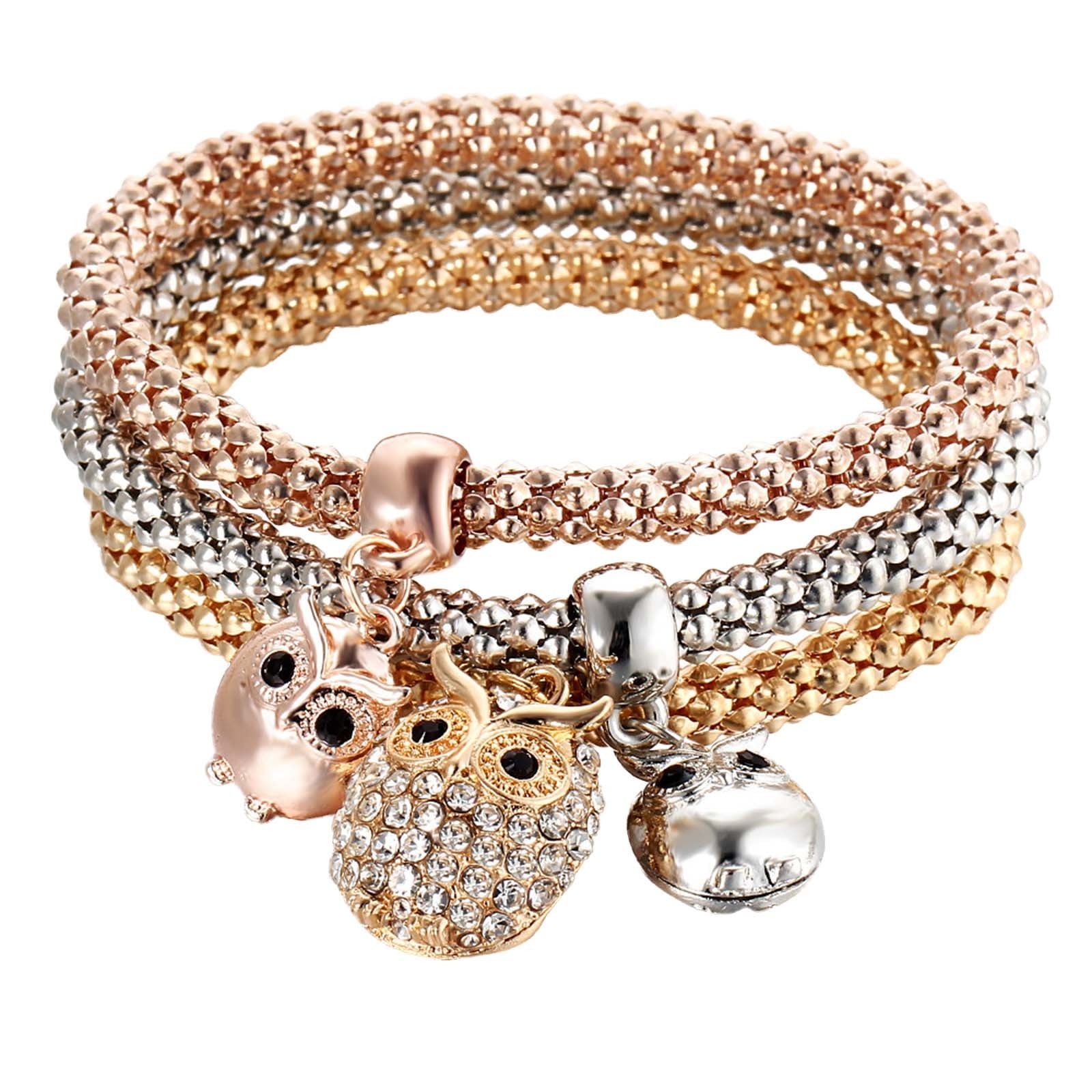 3PCS Charm Women Bracelet Gold Silver Rose Gold Rhinestone Bangle ...