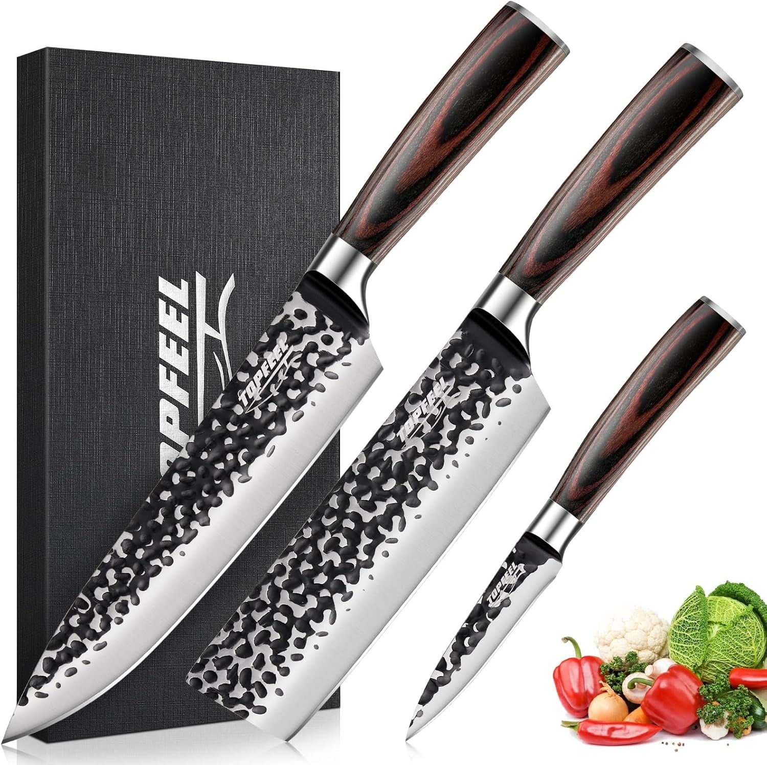 3PCS Chef Knife, Hand Forged High Carbon Stainless Steel Japanese Knife ...