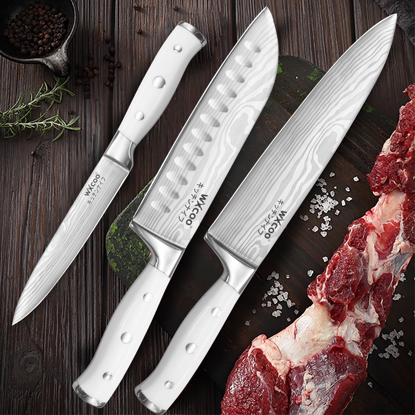 3PCS Chef Knife Slicing Fish Vegetables Fruit Meat Cleaver Japanese ...