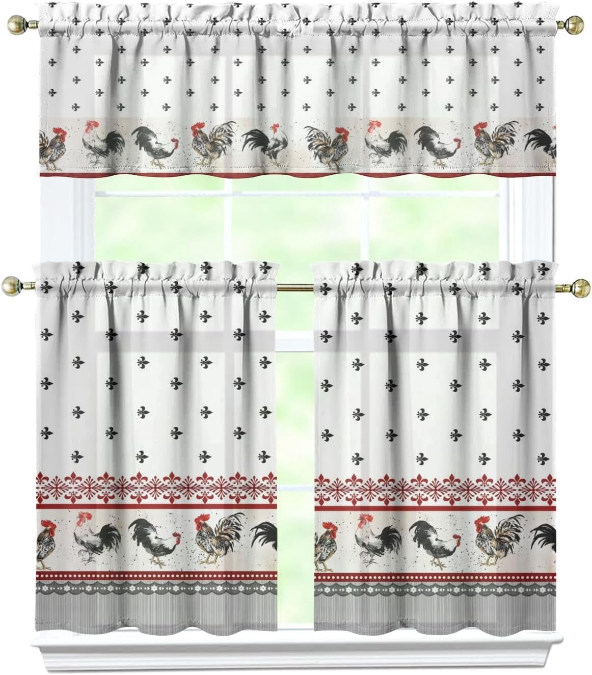 3PCS Chicken Kitchen Curtain and Valance Set Funny Small Window Drapes ...