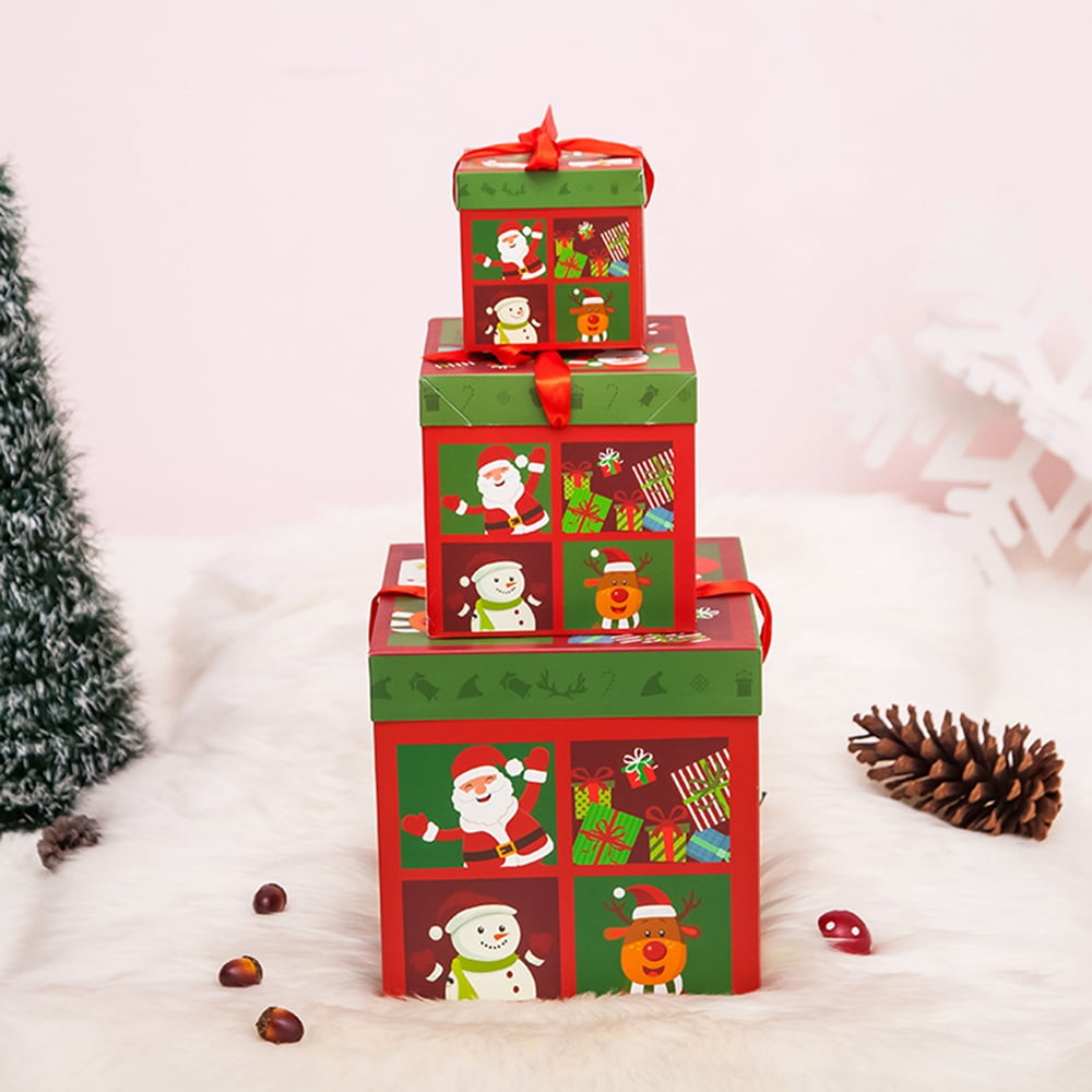 3PCS Christmas Box Decoration Christmas Stacking Boxes 3 Sizes Gift ...