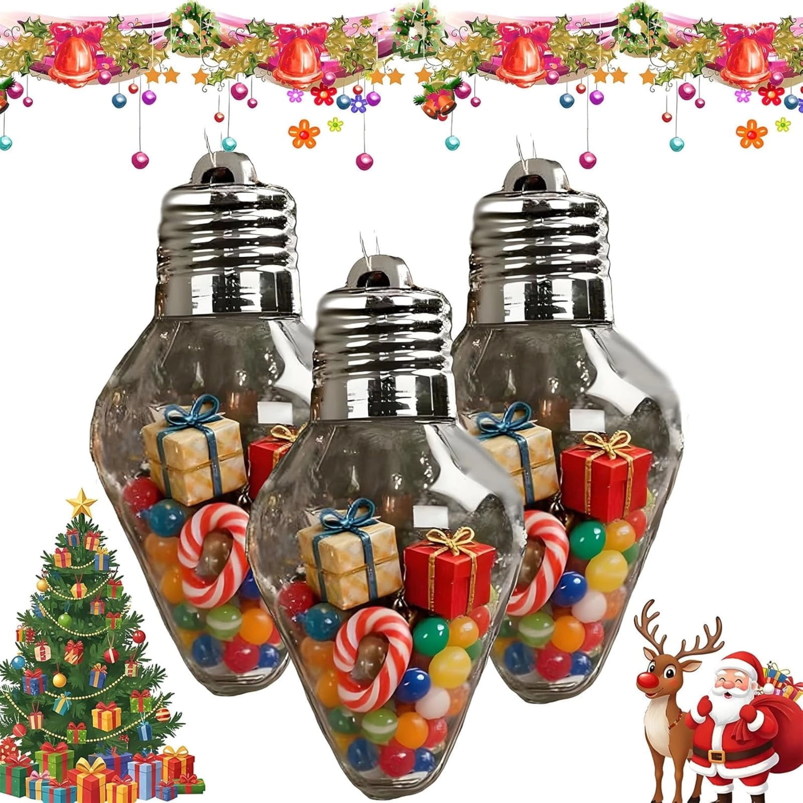 3PCS Christmas Bulb Gift Jar, Large Fillable Xmas Light Bulb Clear ...