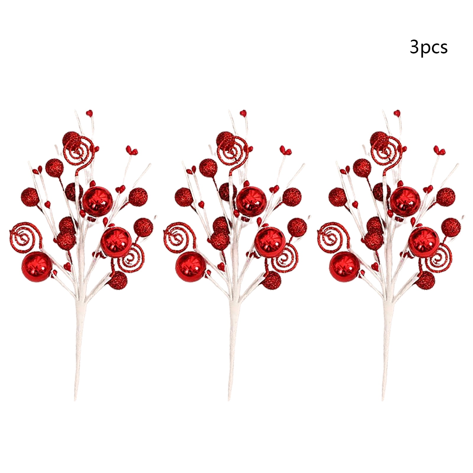 3PCS Christmas Candy Picks, Artificial Berry Stems Branches, Glitter ...