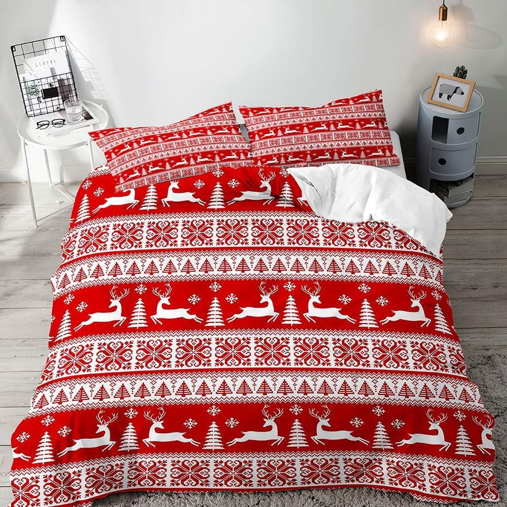 3PCS Christmas Duvet Cover 79x90 inch Bedding Set, Red Duvet Cover ...