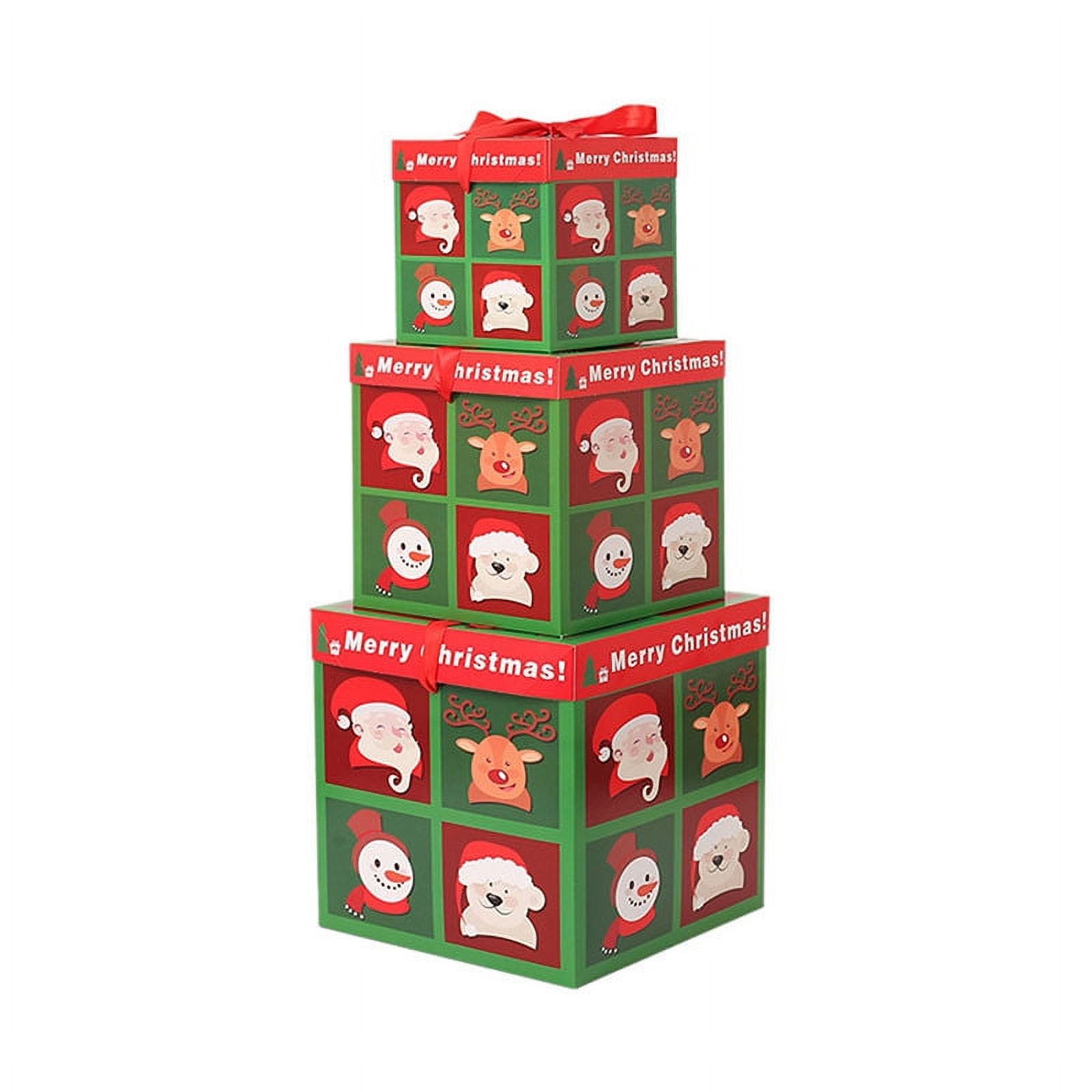 3PCS Christmas Nesting Gift Boxes Set, Red Green Xmas Tree Flat Square ...