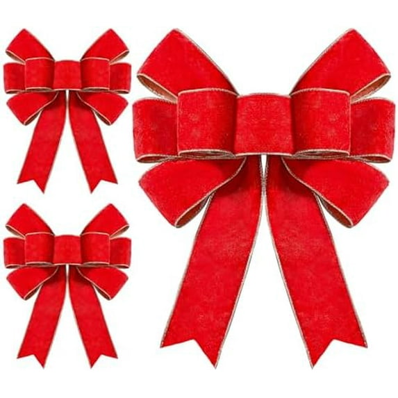 3PCS Christmas Red Bows Decorations 12 x 14 Inches Large Velvet ...