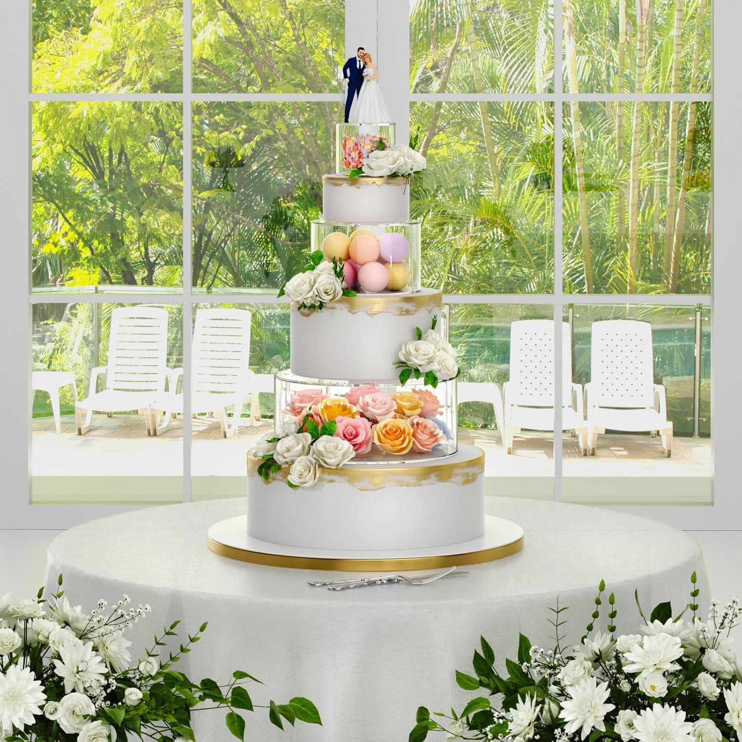 3PCS Clear Acrylic Cake Stand, Fillable Cake Box Riser Cake Tier, Round ...