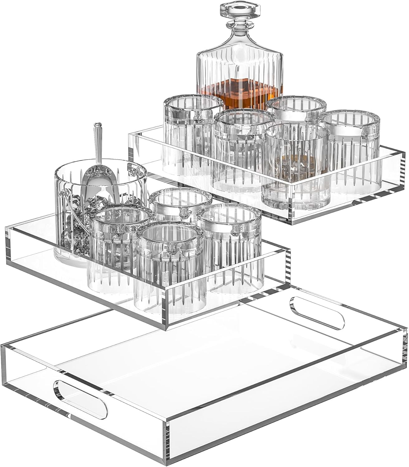 3PCS Clear Acrylic Tray, Serving Tray with Handles, Large Outdoor Trays ...