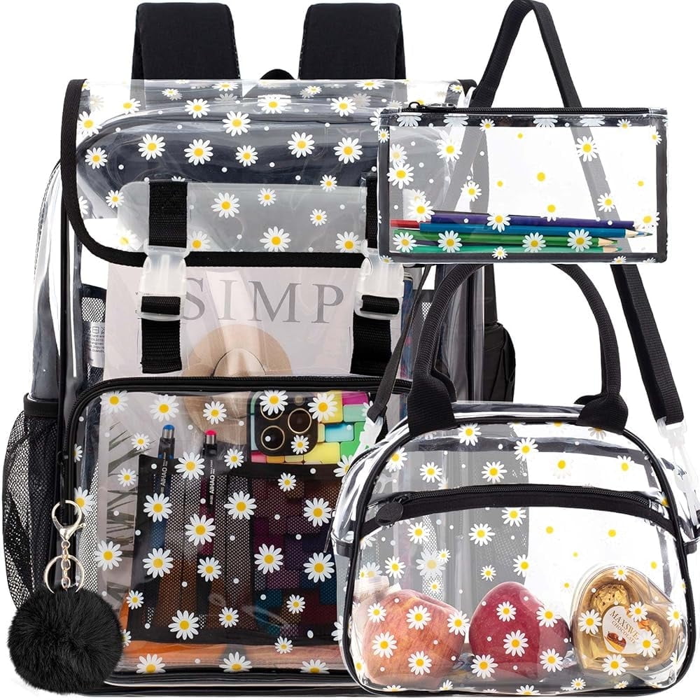 3PCS Clear Backpack, Heavy Duty Transparent Bookbag for Girls Women ...