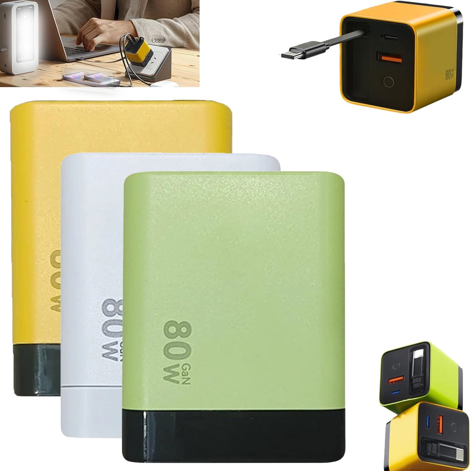 3PCS 3 in 1 GaN Charger, Scalable 80w Max Fast Charger Module with Type ...