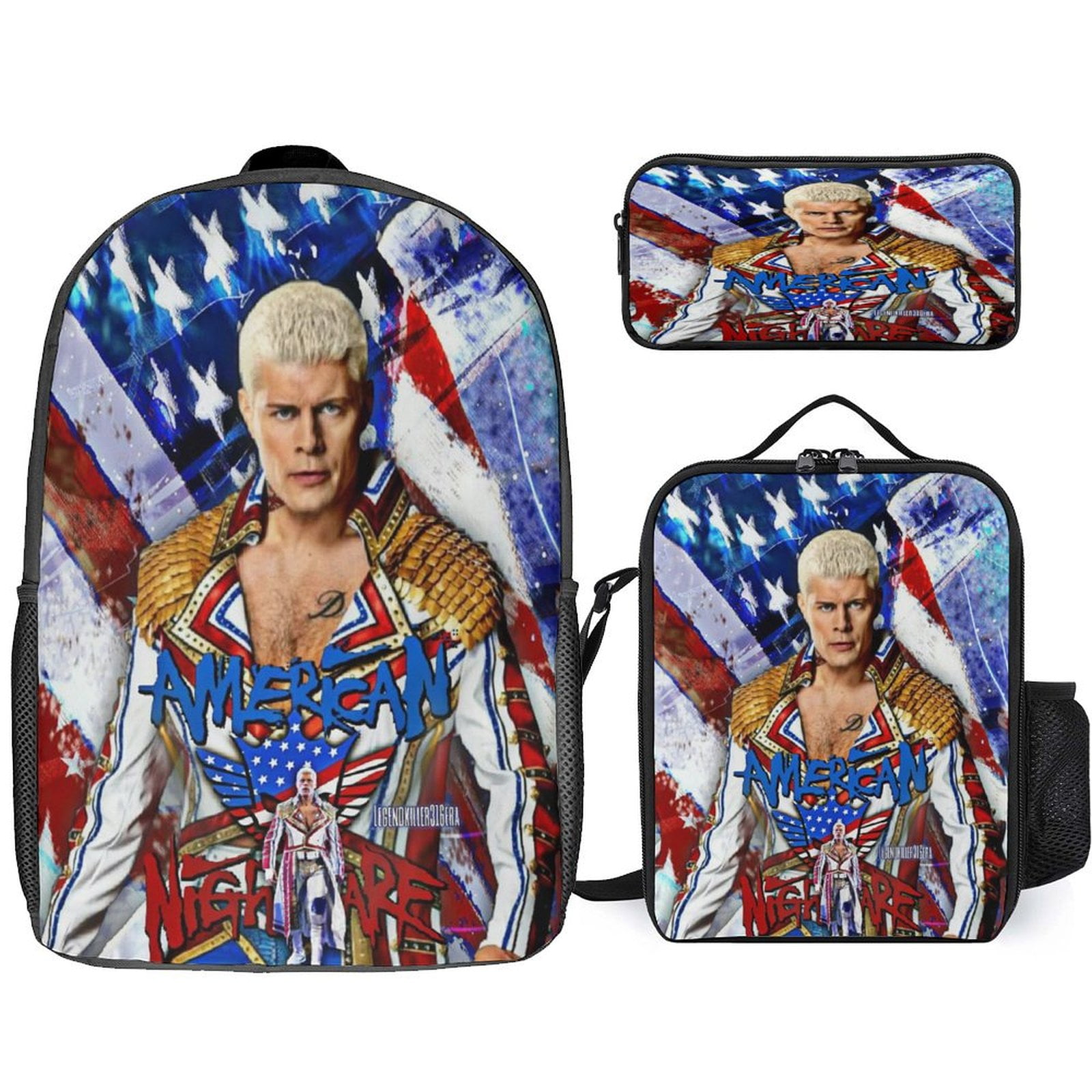 3PCS Cody Rhodes Backpack Set Large Capacity Bookbag with Lunch Box and ...