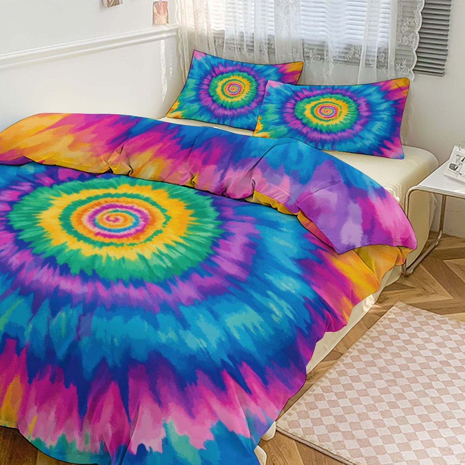 3PCS Colorful Tie Dye Vortex Duvet Cover Set Twin, 1 Duvet Cover And 2 Pillowcase, Duvet Cover ...