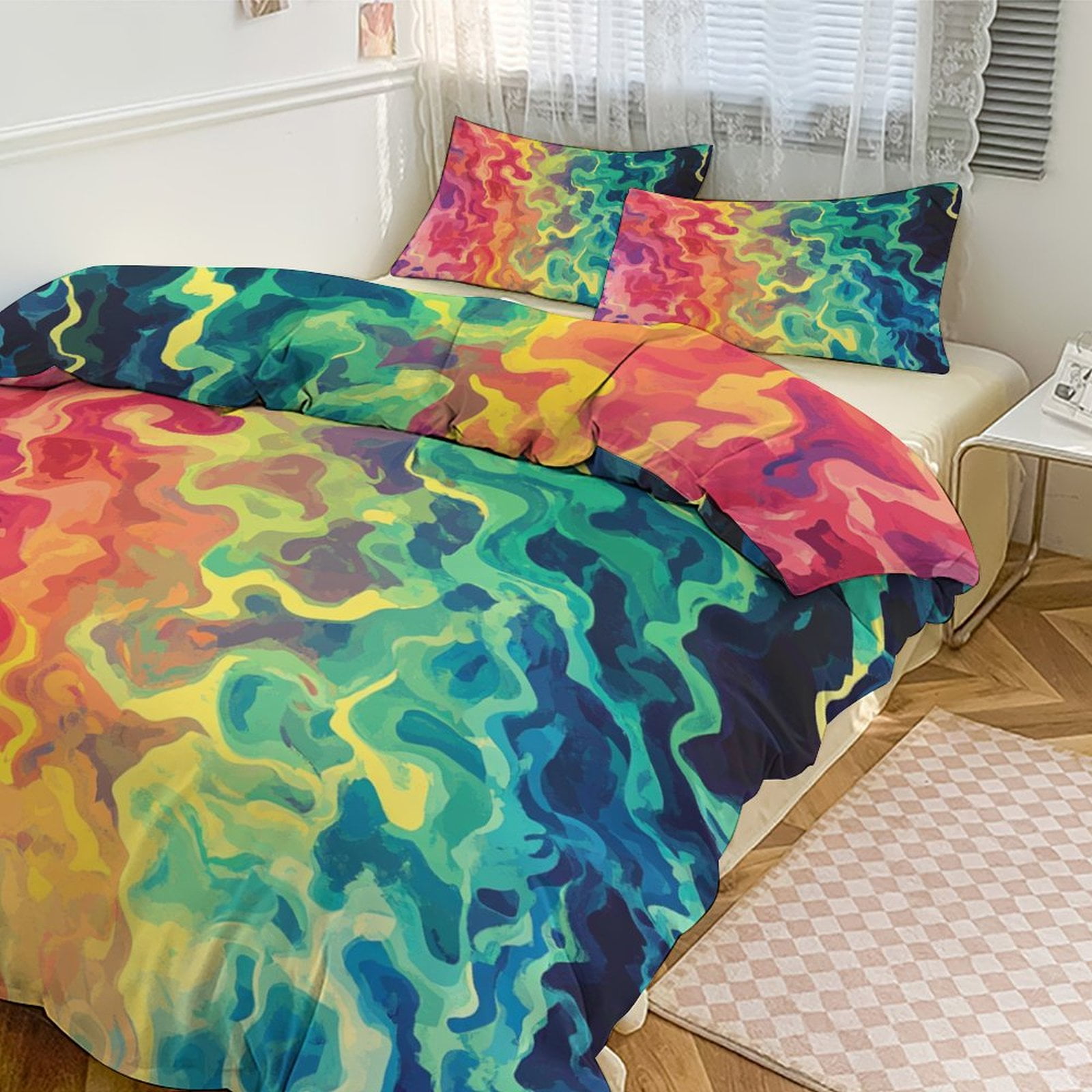 3PCS Colorful Tie Dye Vortex Duvet Cover Set Twin, 1 Duvet Cover And 2 Pillowcase, Duvet Cover ...
