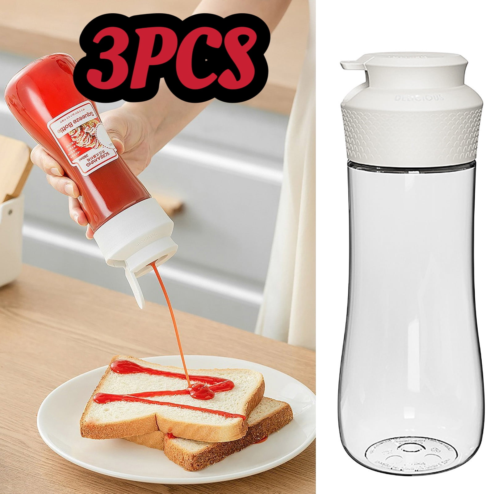 3PCS Condiment Squeeze Bottles for Ketchup Hot Sauce Liquids Oil with ...