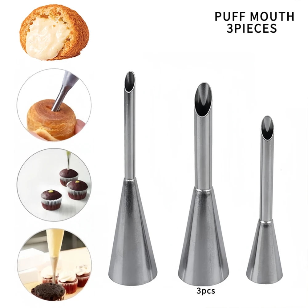 3PCS Cream Nozzles Pastry Syringe Stainless Steel Icing Piping Nozzles ...
