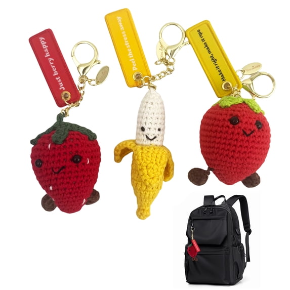 3PCS Creative Fruit Key Chain Sets, Hand-woven Woolen Casual Fruit Bag ...
