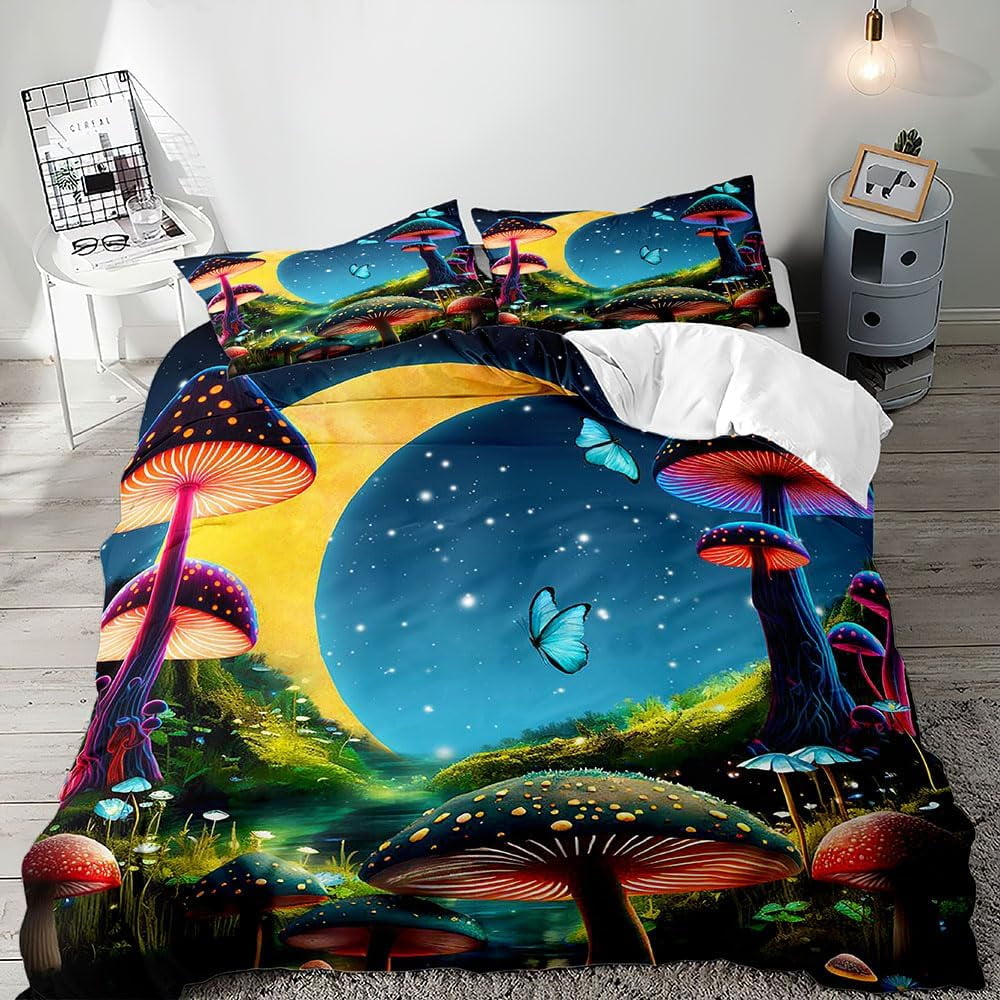 3PCS Crescent Moon Bedding Set, Blue Duvet Cover 79x90 inch , Girls ...