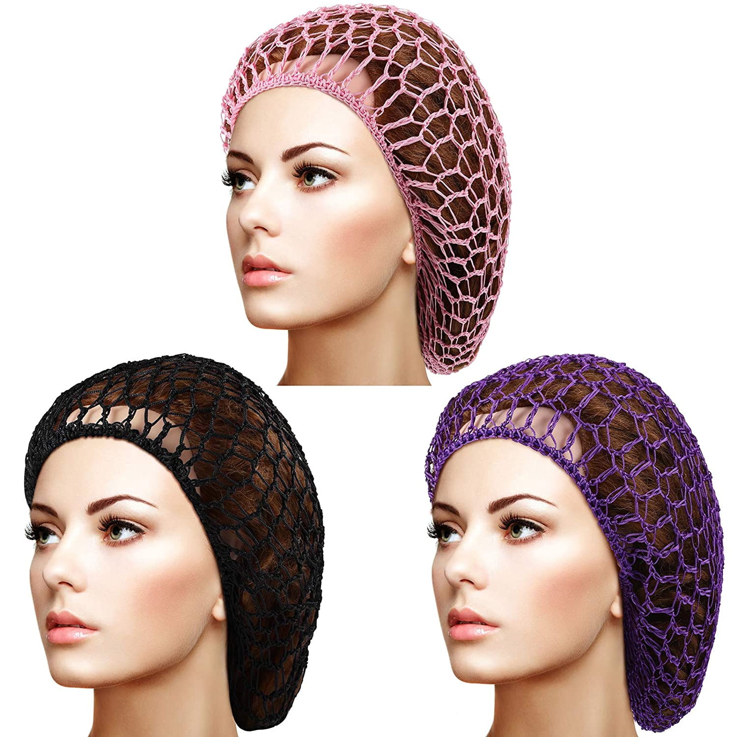 3PCS Crochet Hair Net Head Cover - Hair Wraps for Women Sleeping Hair ...