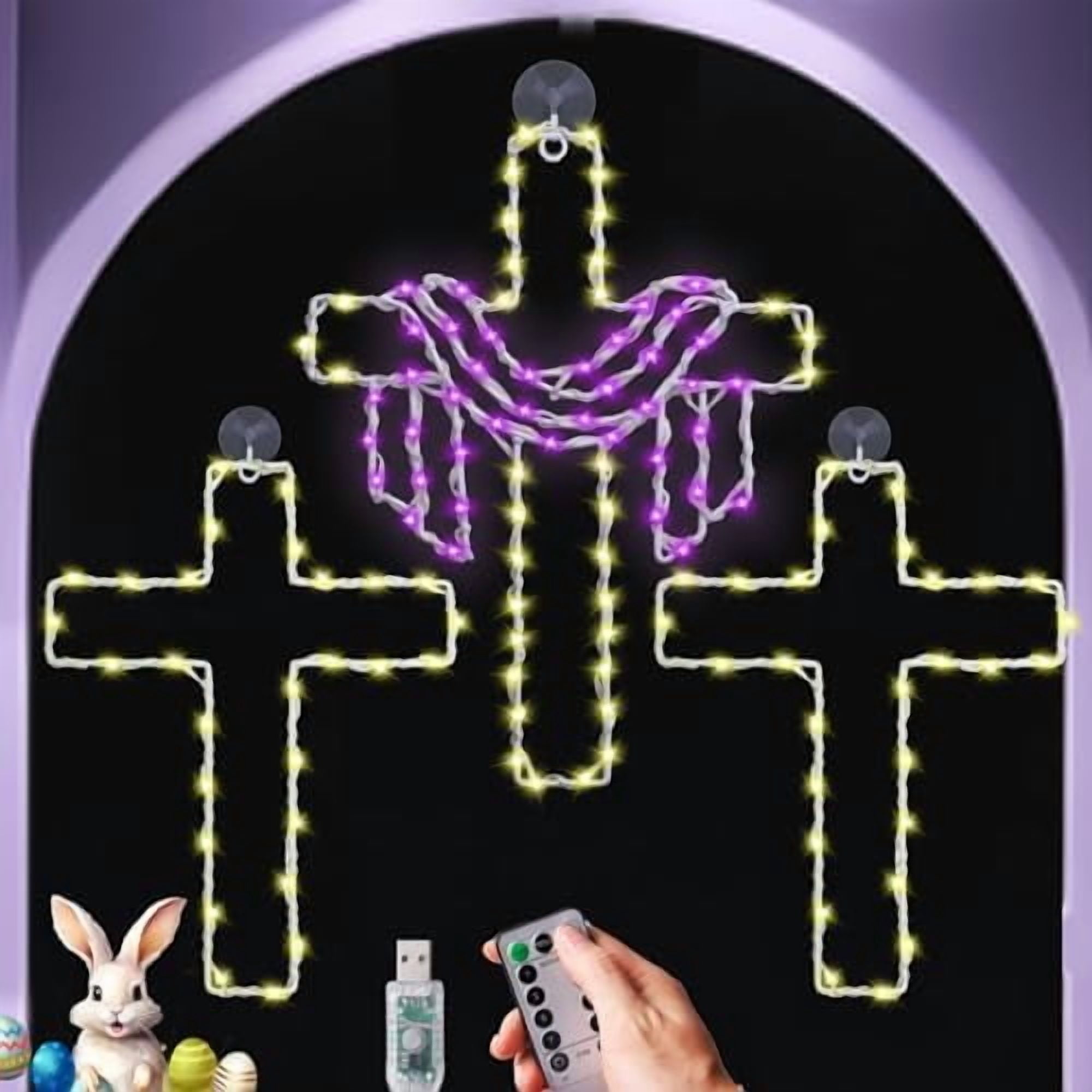 3PCS Cross with Drape Easter Window Light 12in Hanging Outdoor He is ...