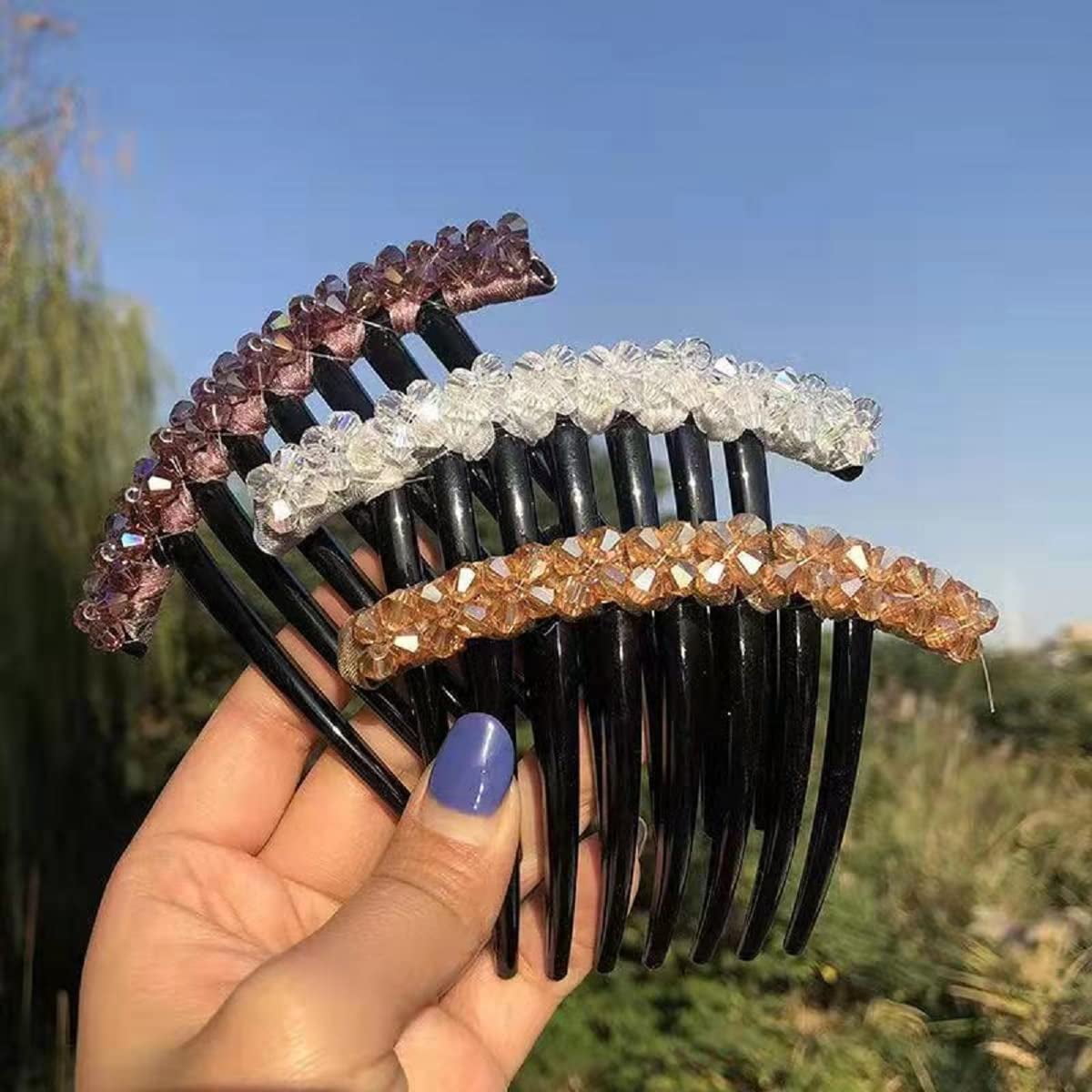 3PCS Crystal Beaded Hair Side Combs for Girls 7 Teeth Plastic French ...