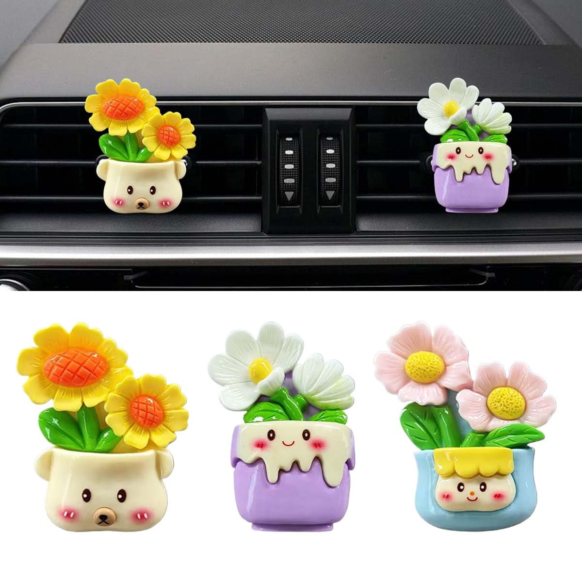 3PCS Cute Car Dashboard DHF10 Air Vent Trim Clips, Plant Car Air ...