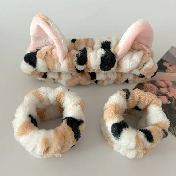 3PCS Cute Spa Headband and Wristband Set for Women Kawaii Cat Ear ...