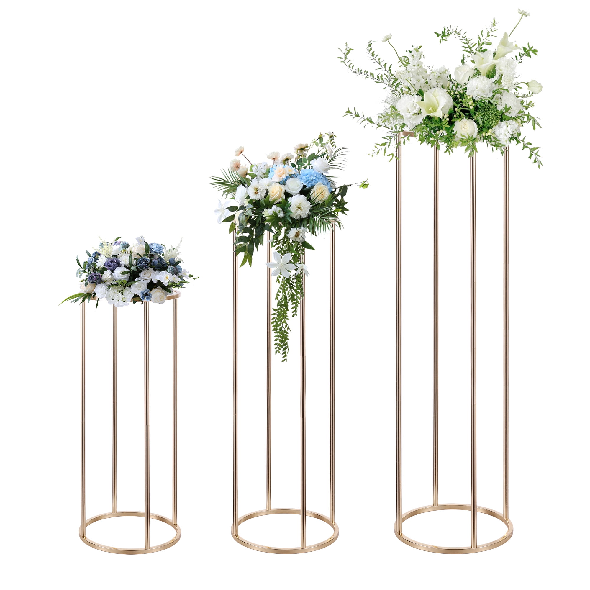 3PCS Cylinder Pedestal Stands, Gold Metal Plant Round Cylinder Stands ...