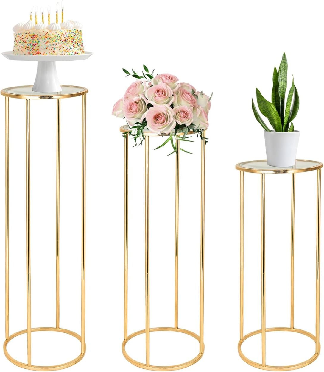 3PCS Cylinder Stands for party, Gold Metal Round Pedestal stand, flower ...