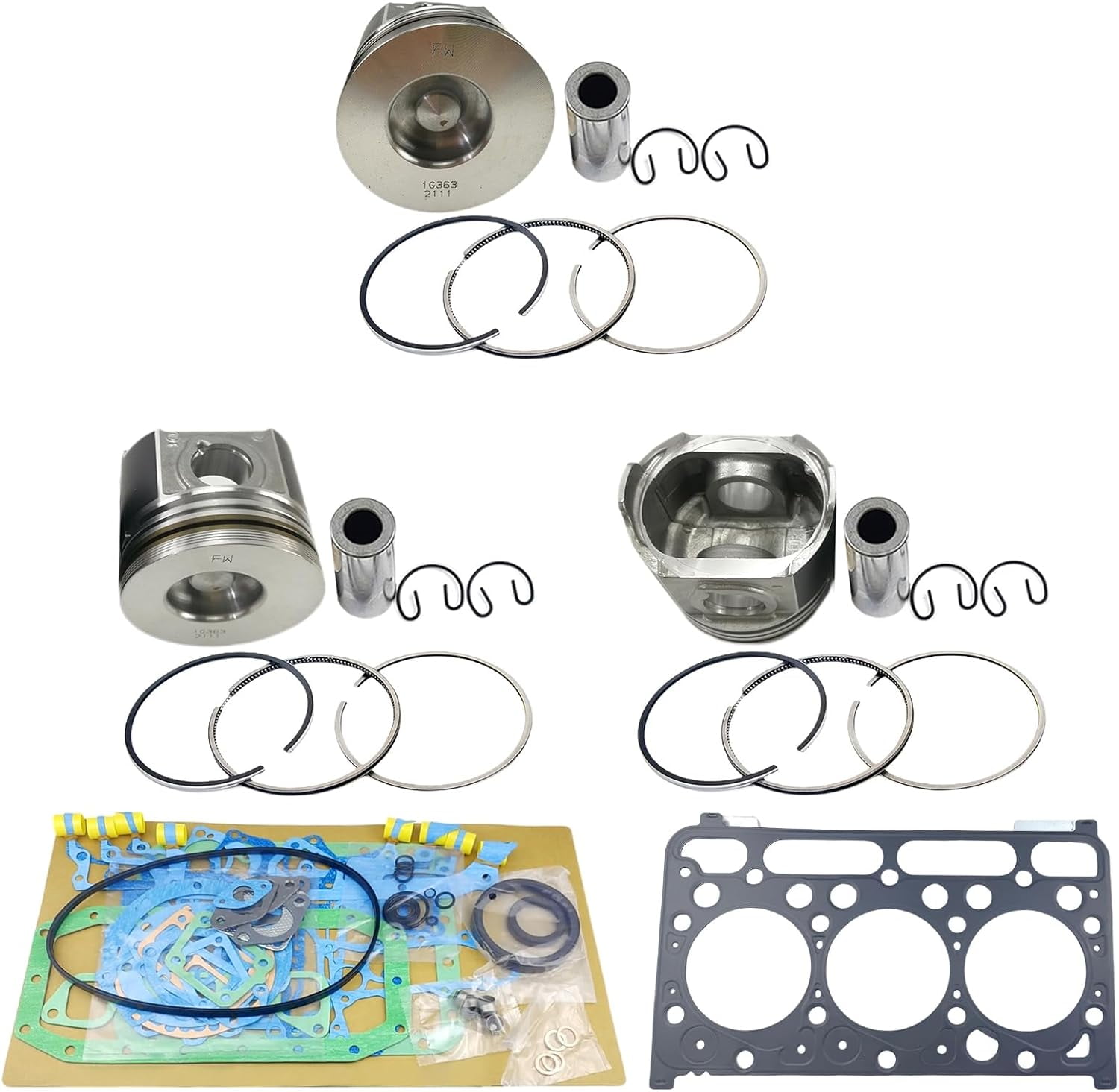 3PCS D1503DI Piston+Piston Ring With D1503DI Full Gasket Kit for Kubota ...