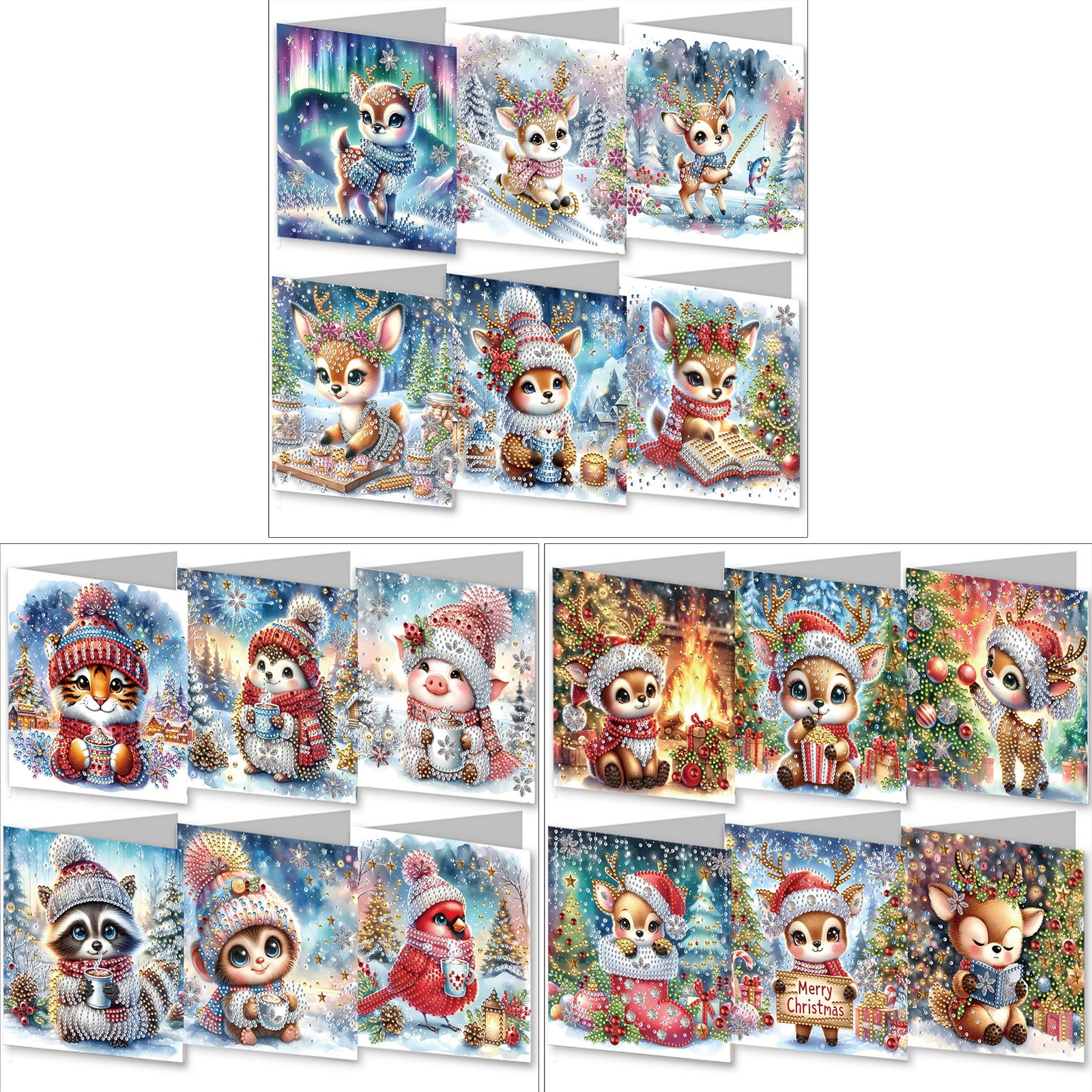 3PCS DIY Diamond Greeting Card Diamond Art Painting Christmas Animal ...