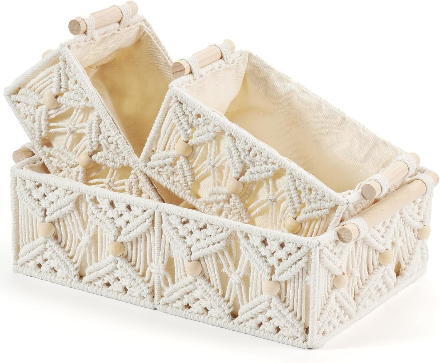 3PCS Decorative Boho Macrame Storage Baskets Handmade Bohemian Box ...
