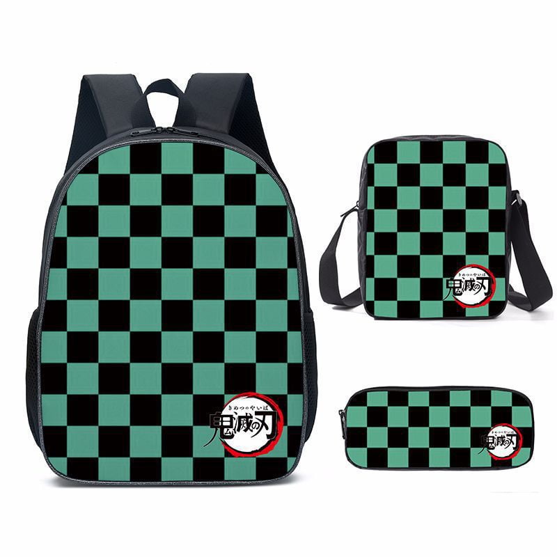 3PCS Demon Slayer Patterns Backpack Demon Slayer Tanjiro Checkered ...