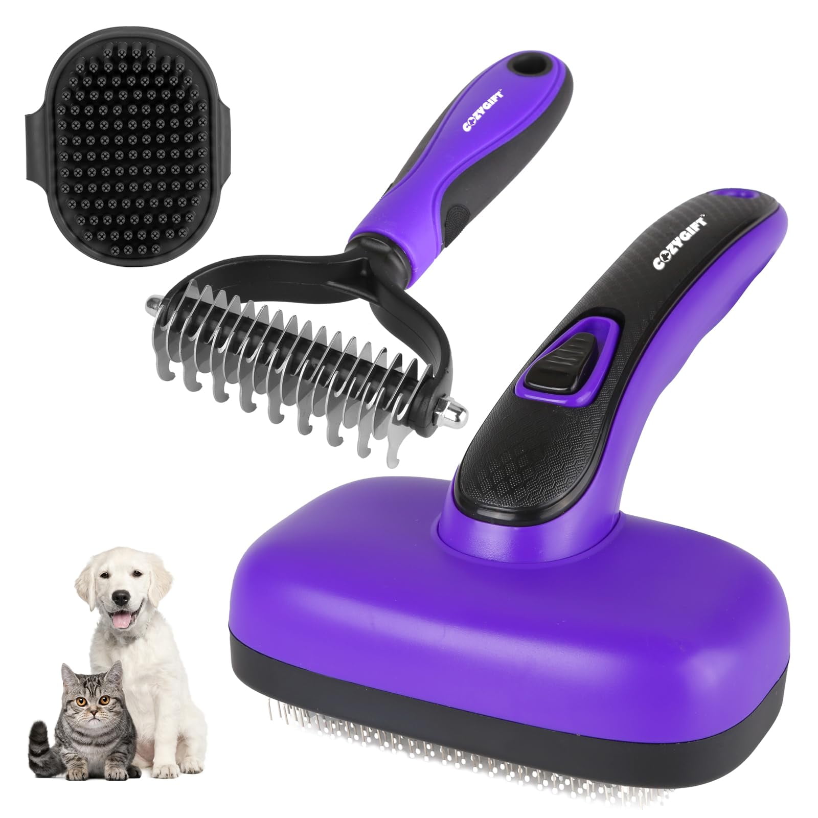 3PCS Dog Brush Kit for Dogs, Cats & Small Self-Cleaning Slicker Brush ...