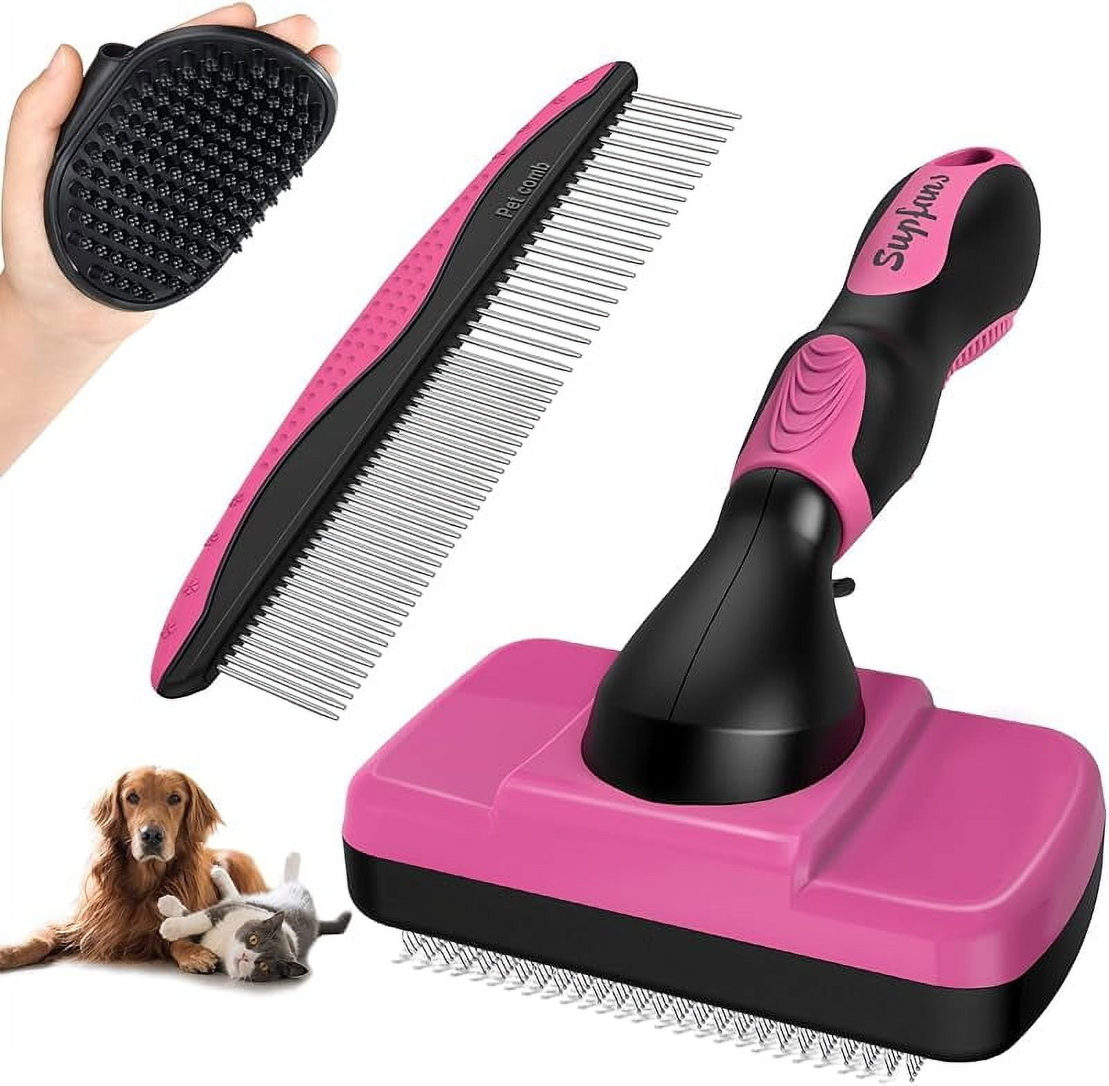 3PCS Dog Grooming Kit - Deshedding Dog Brush, Self Cleaning Slicker ...