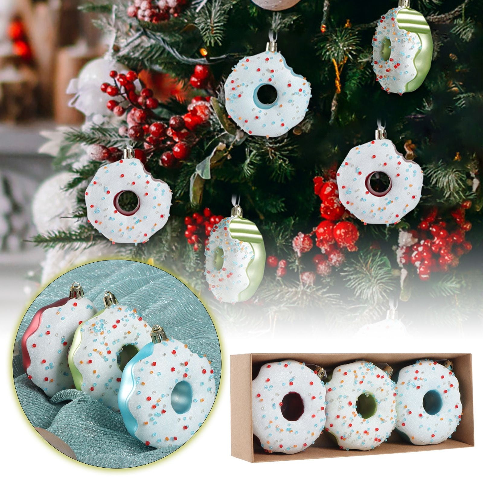3PCS Donut Christmas Party Decorations Ornaments, andy Donut Hanging ...