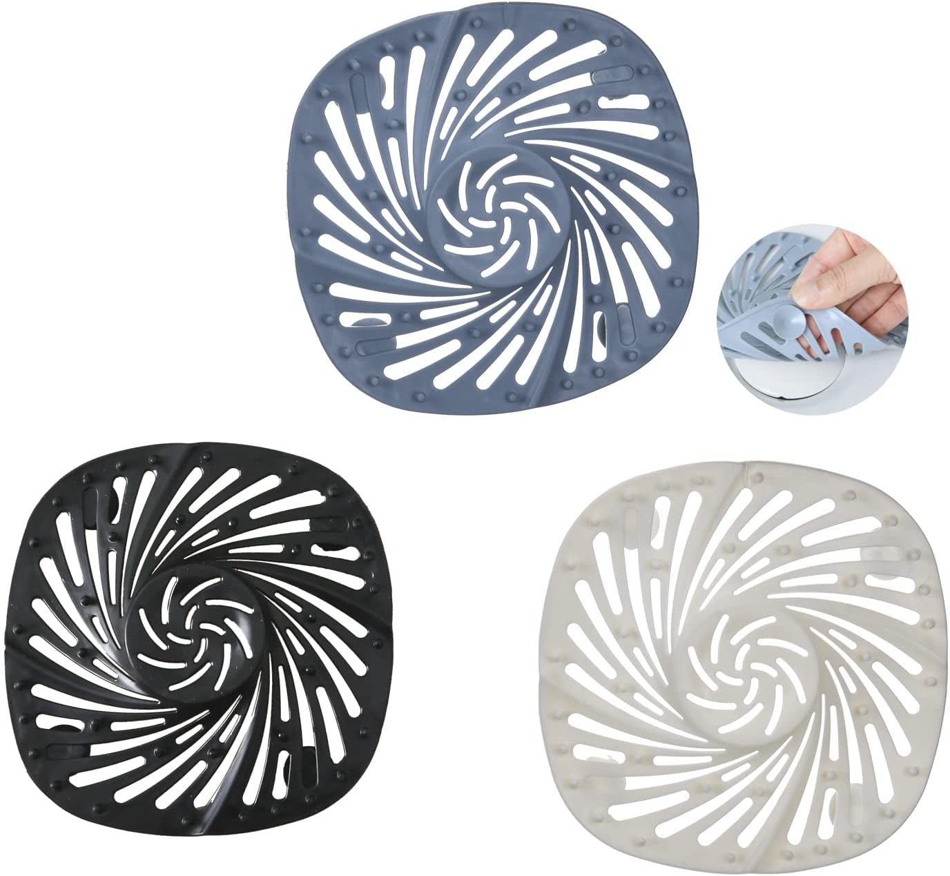 3PCS Drain Hair Catcher, Square Drain Cover for Shower Silicone Hair ...