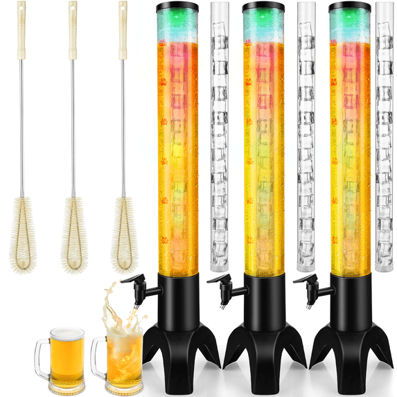 3PCS Drink Tower, 3L Mimosa Tower Dispenser With Ice Tube and Led Light ...