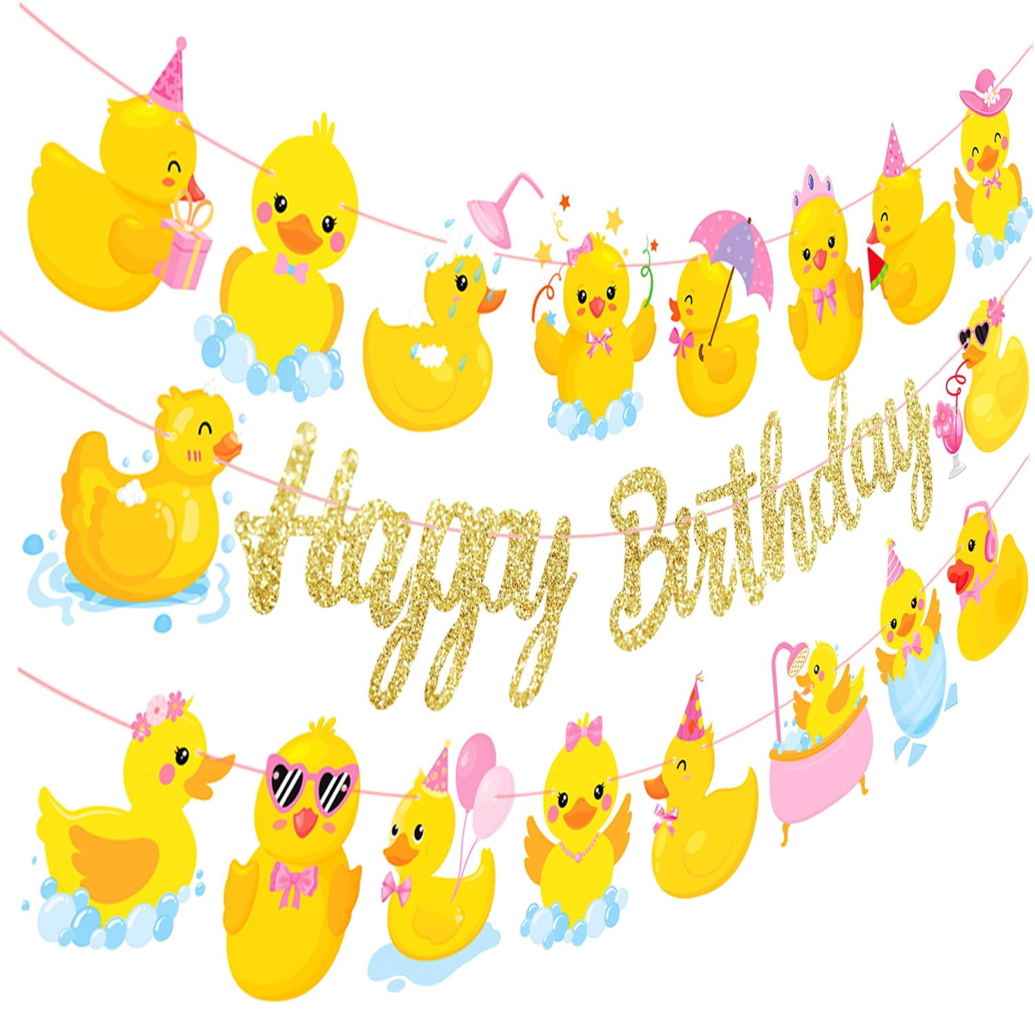 3PCS Duck Happy Birthday Banners Rubber Duck Birthday Party Supplies ...