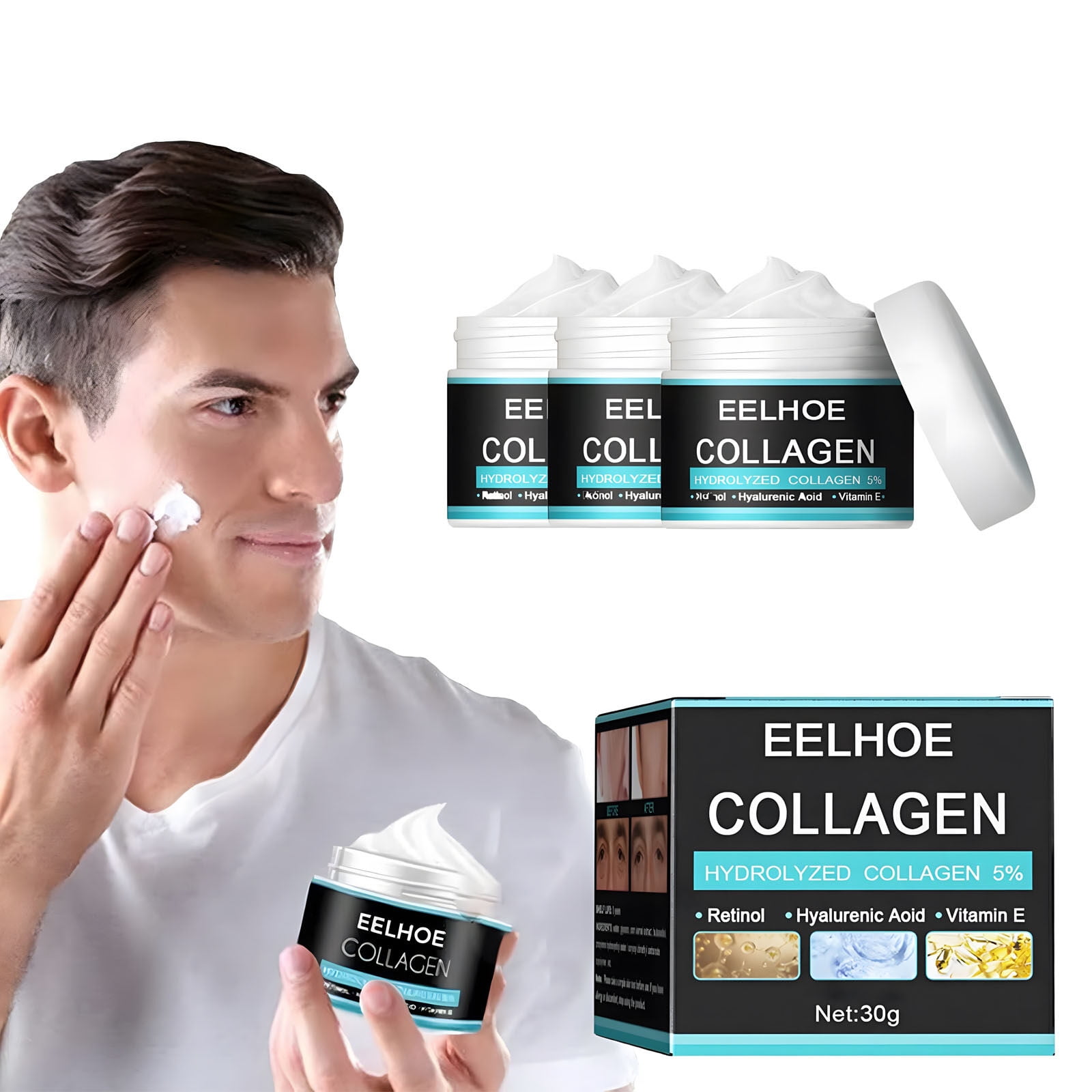 3pcs Eelhoe Collagen Cream For Men Anti Aging Wrinkle Face Cream For