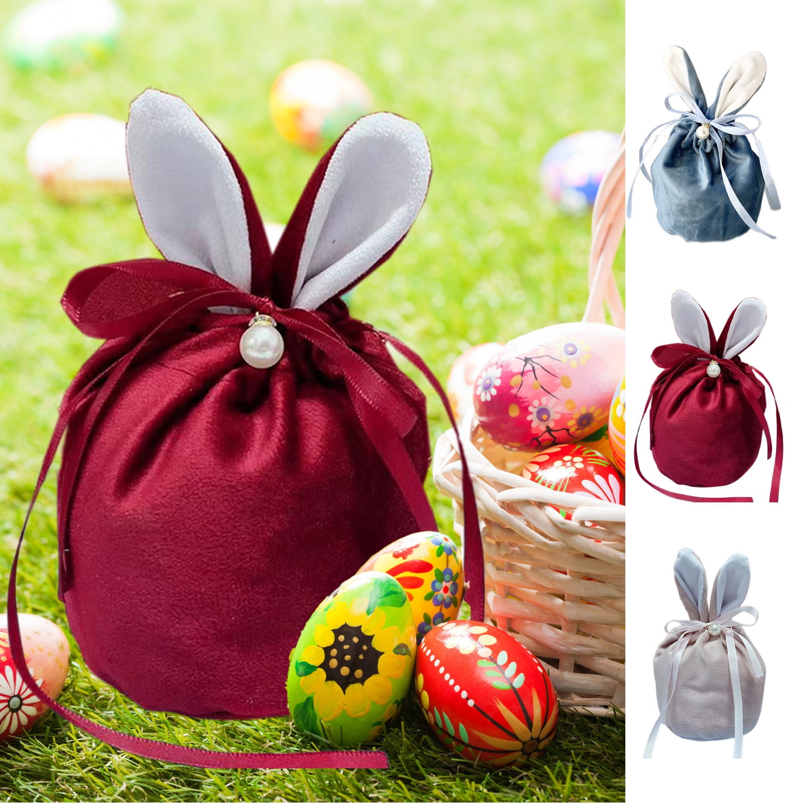 3PCS Easter Bunny Gift Bags,Drawstring Velvet Cloth Gift Pouches ...