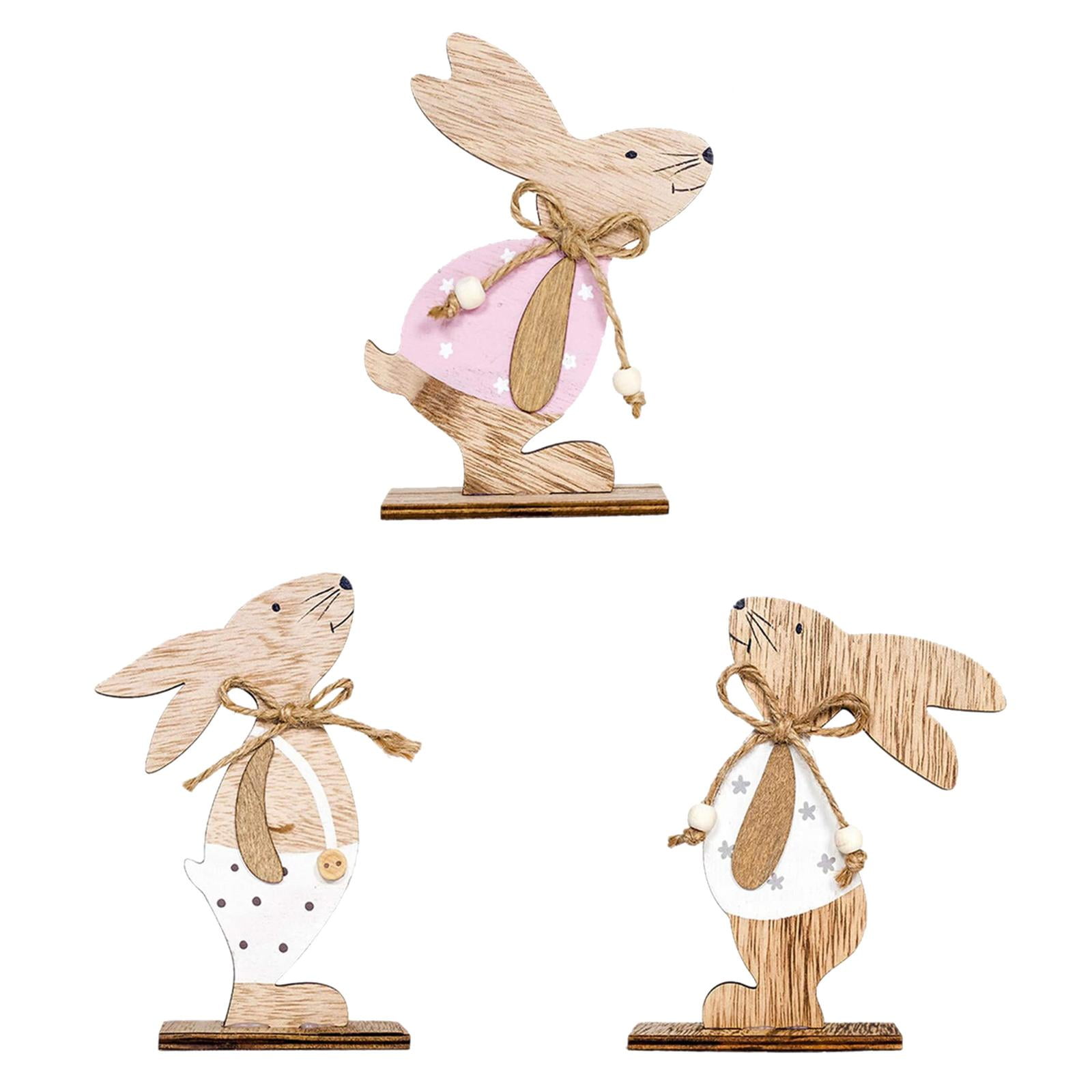 3PCS Easter Bunny Wood Decor Easter Natural Wood Signs Bunnies Shape ...