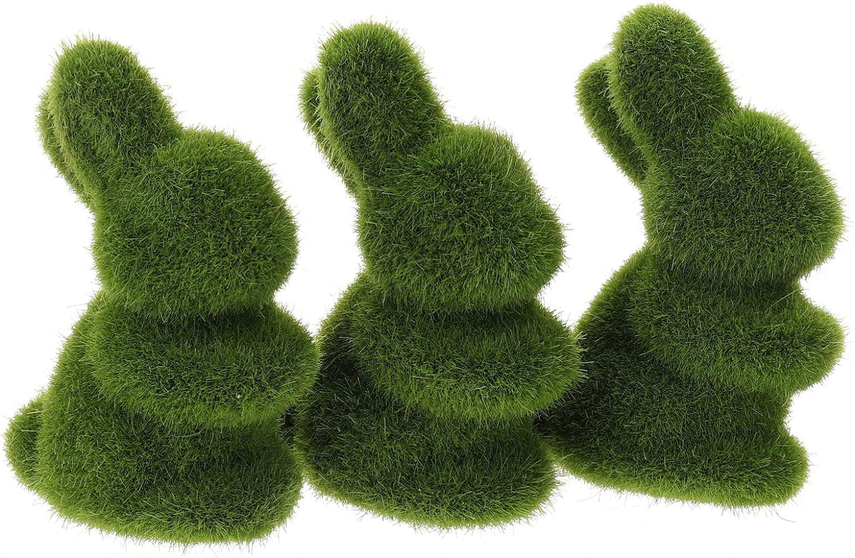 3PCS Easter Moss Bunny Figurine, Green Miniatures Rabbit Garden ...