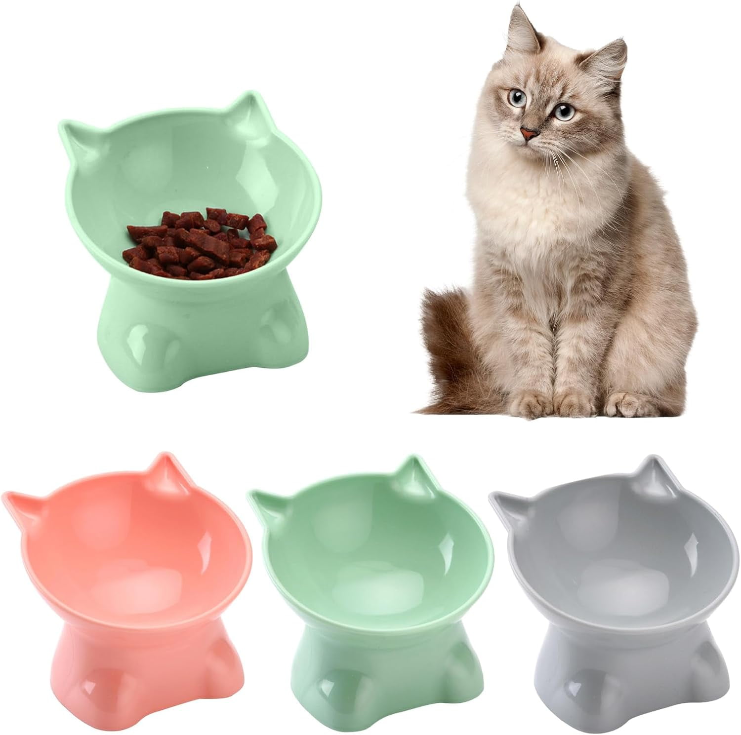 3PCS Elevated Cat Bowls, 15° Tilted Raised Cat Food Bowl Anti-Vomiting ...