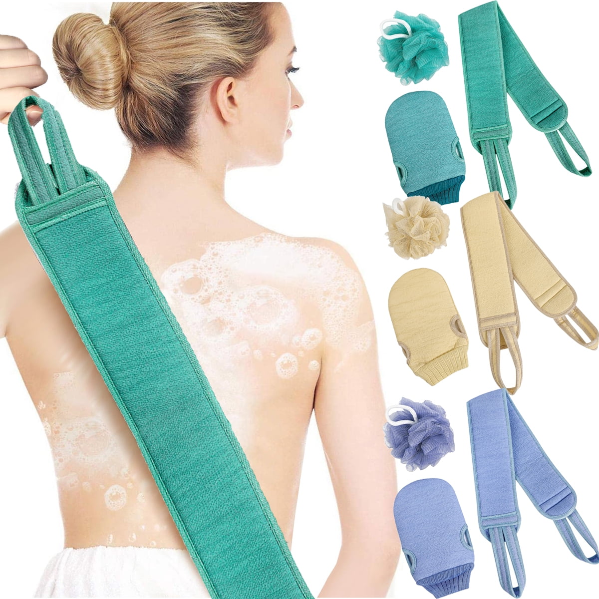 3PCS Exfoliating Body Scrubber Shower Set , Back Scrubber, Sponge Pad ...