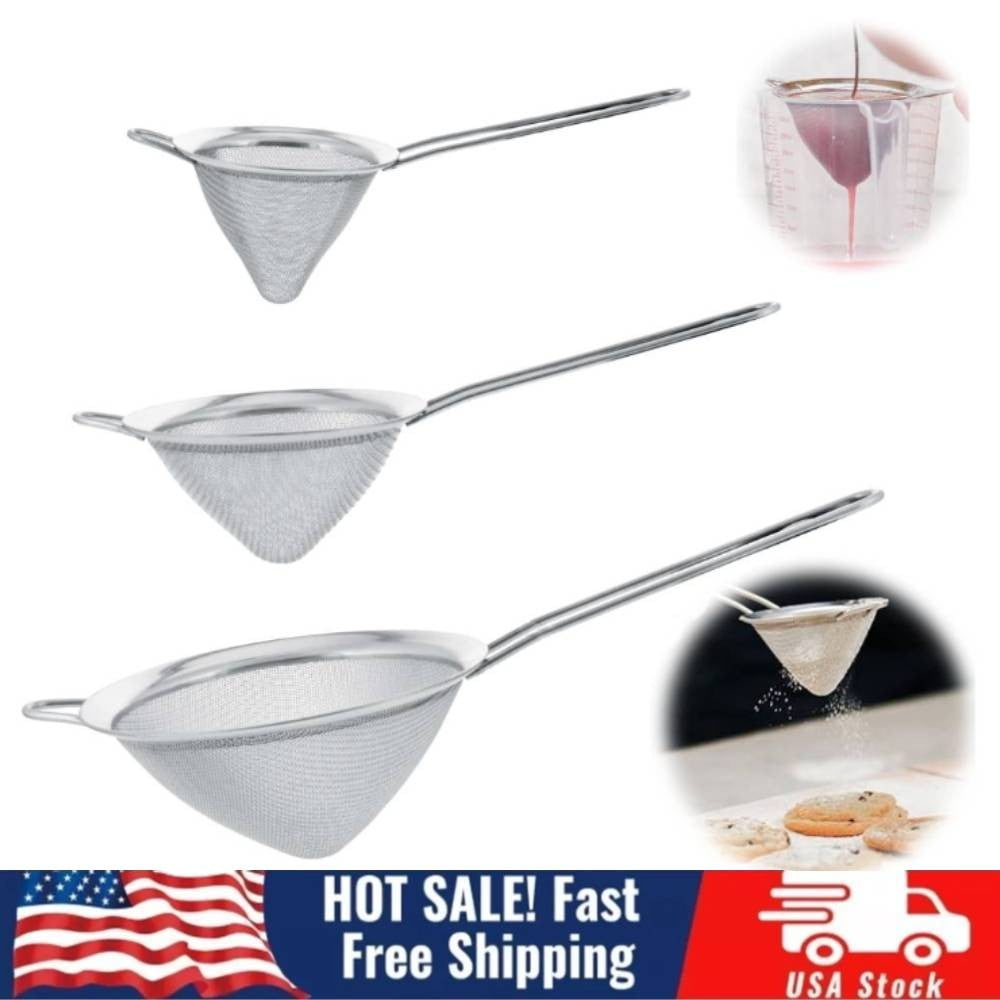 3PCS Extra Fine Twill Mesh Stainless Steel Conical Strainers 3"+4"+5.5 ...