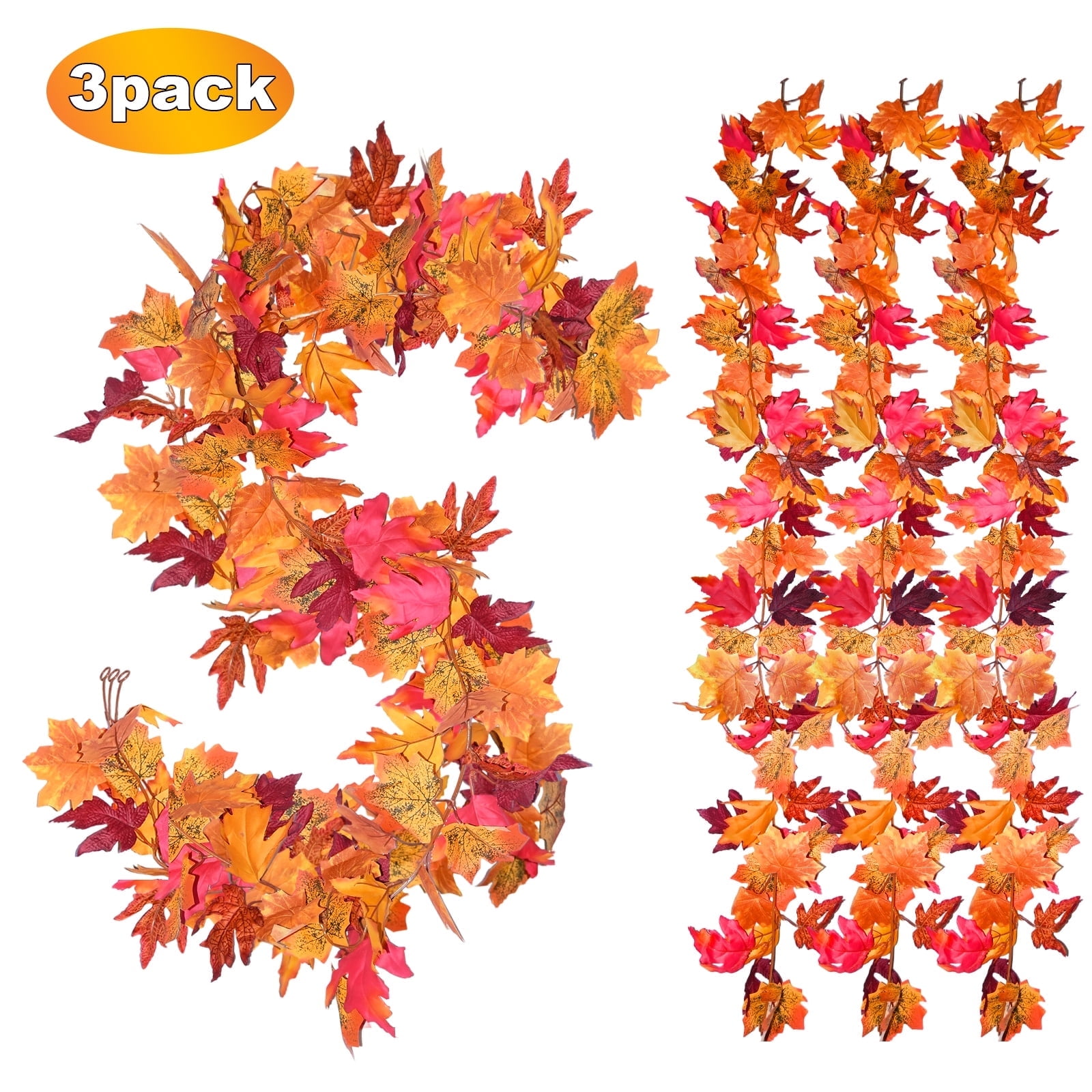 simeccom 3PCS Fall Maple Leaves Garland, Party 5.6Ft Artificial Maple ...