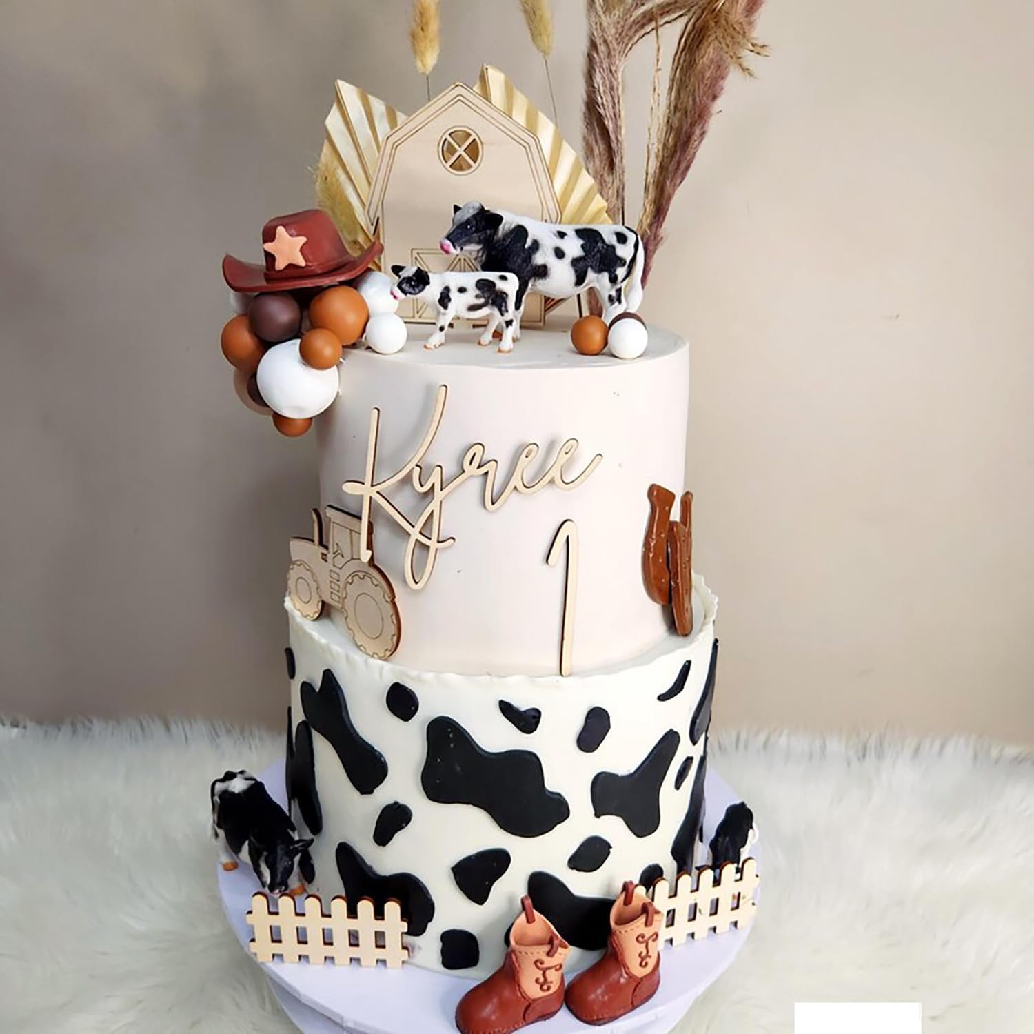 3PCS Farm YardTRDN Barn Theme Cake Topper,Picket Fence,Barn,Tractor ...