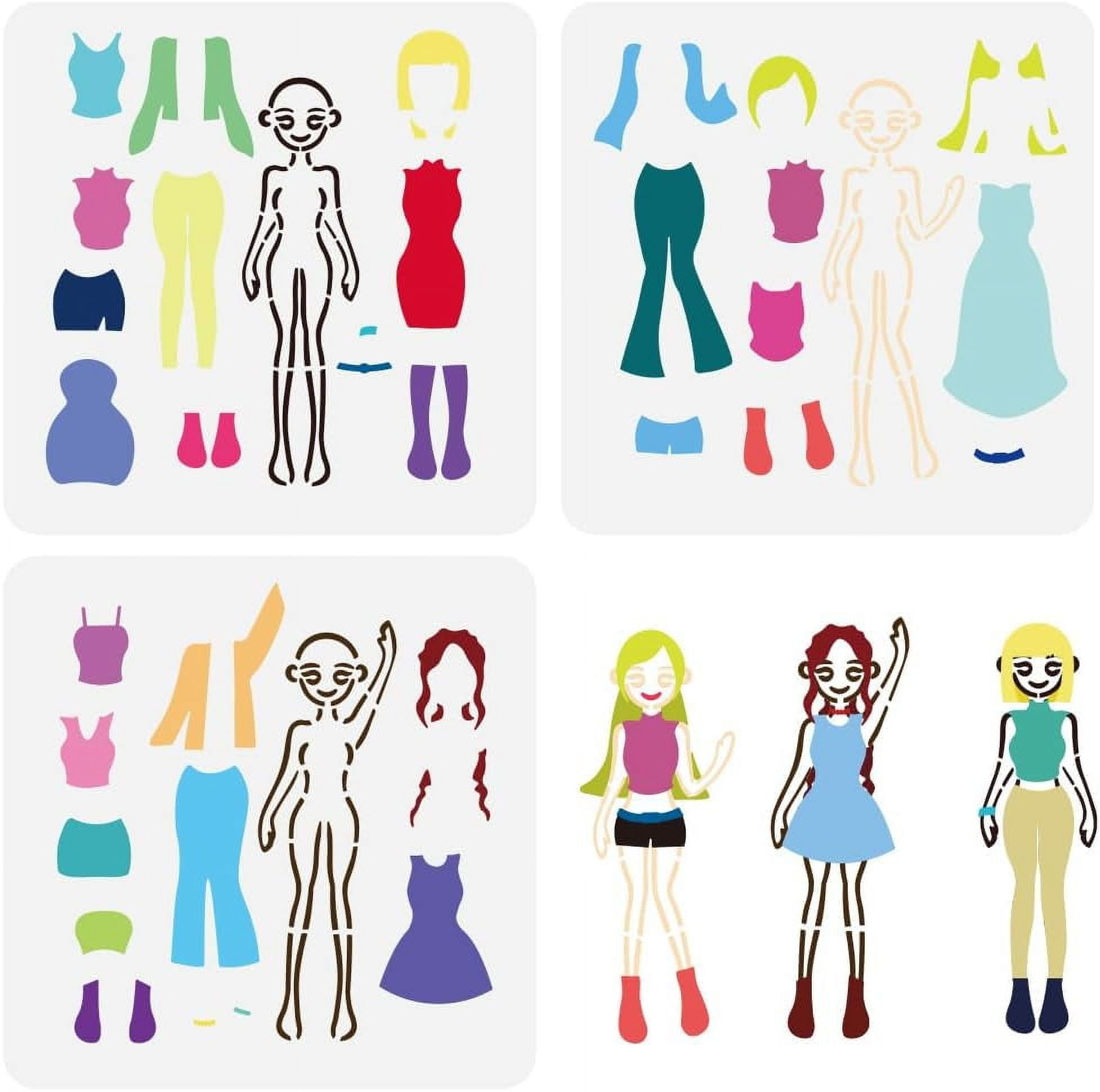 3PCS Fashionable Girl Painting Stencil 5.9x5.9inch Wardrobe Dressing Up ...